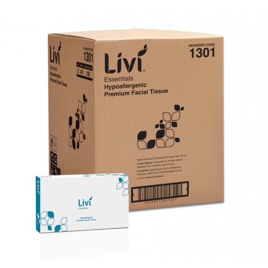 Livi 2-Ply Hypoallergenic Premium Facial Tissue Box (48 Boxes) 100 Sheets