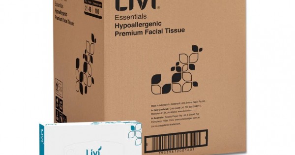 Livi 2-Ply Hypoallergenic Premium Facial Tissue Box (48 Boxes) 100 Sheets