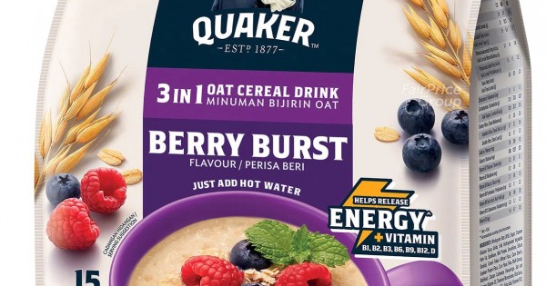 Quaker 3-in-1 Berry Burst Cereal 15 Sachets, 28g