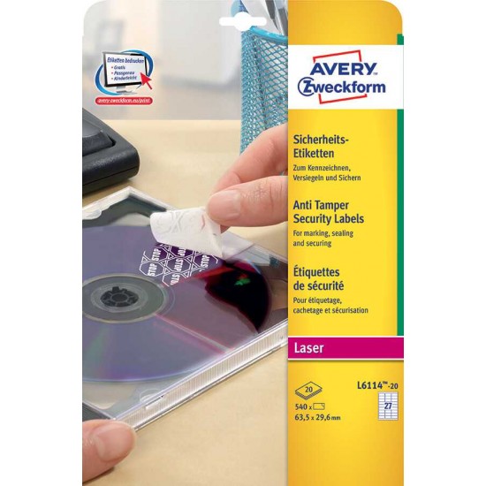 Avery Anti-Tamper Security Labels 540'S (63.5 x 29.6mm)