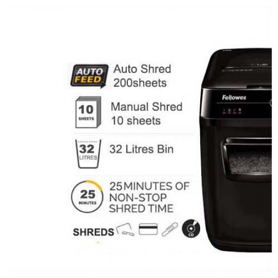 Fellowes Autofeed Shredder AutoMax-200C Cross Cut 200 Sheets